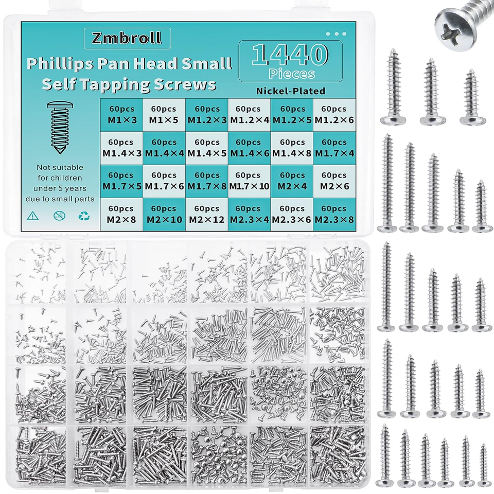 1440 Pcs Mini Screws - Self Tapping Phillip Pan Head Micro Electronic ...