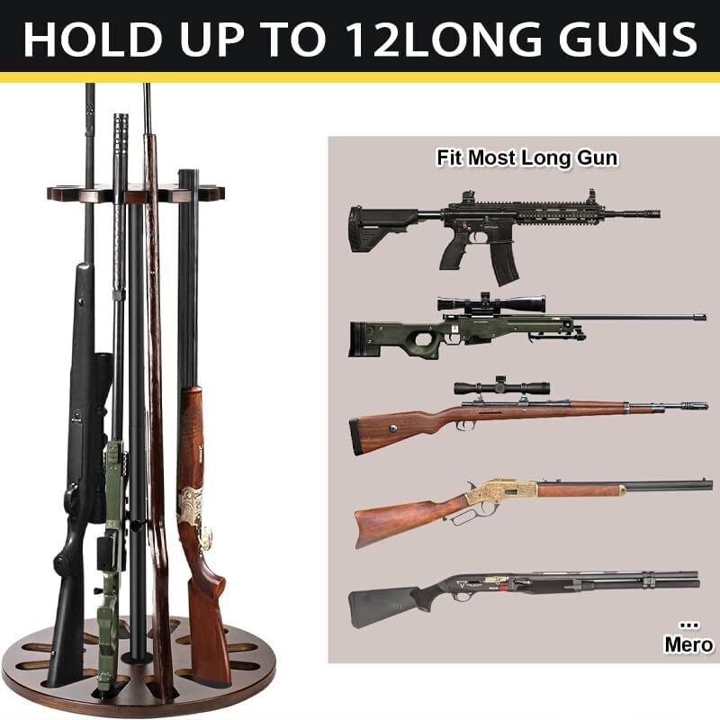 Indoor 12 Guns Rack Rotating Gun Rifle Rack Stand Heavy Solid Wood Gun ...