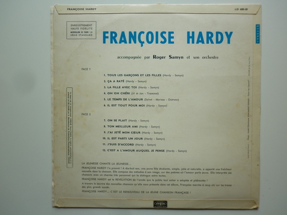 Françoise Hardy album 33Tours vinyle Tous Les Garçons Et Les Filles | eBay
