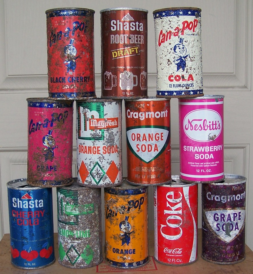#2, 12 Different Soda Flat / Tab Top Cans, Pop, Coke, Shasta, Root Beer ...