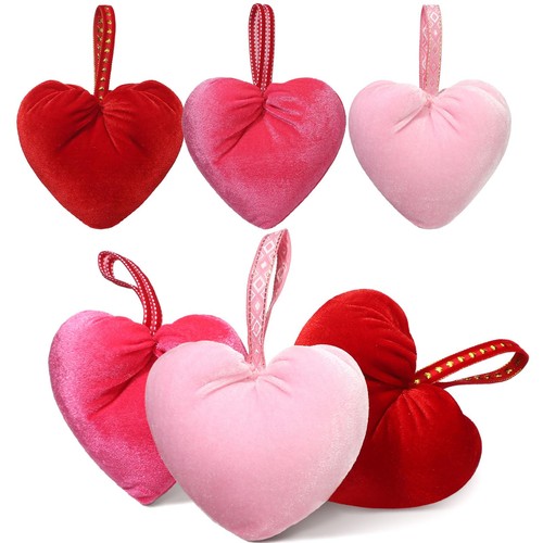 6 Pcs Valentines Hanging Heart Ornaments Handmade Velvet Hearts Gifts 4 ...