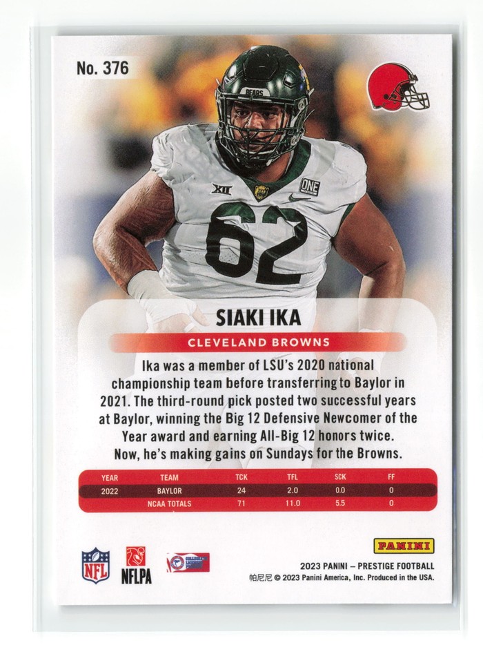 Siaki Ika #376 RC 2023 PANINI PRESTIGE BROWNS | eBay