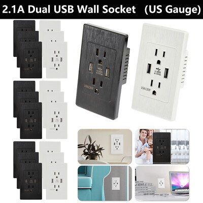 Dual USB Port Wall Socket Charger AC Power Receptacle Outlet Plate ...