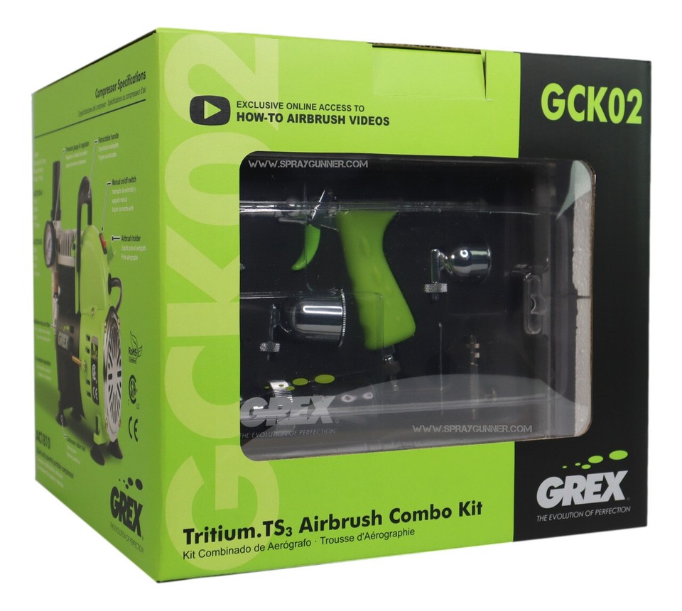 Grex GCK02 Airbrush Tritium TS3 Combo Kit, AC1810-A Compressor + BONUS ...