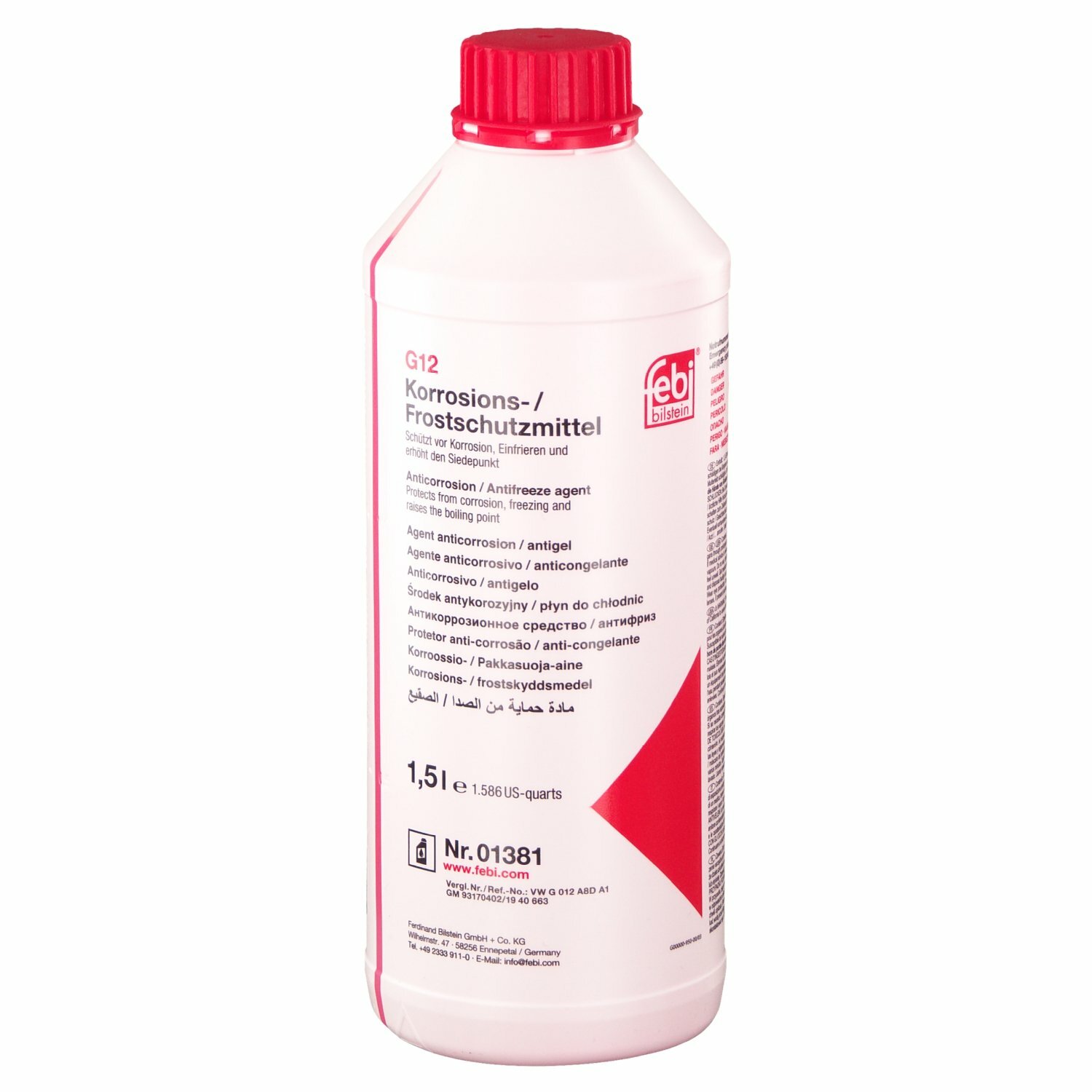 Pink Red Coolant Antifreeze Concentrate G12 1.5Ltr Fits Audi VW Febi ...