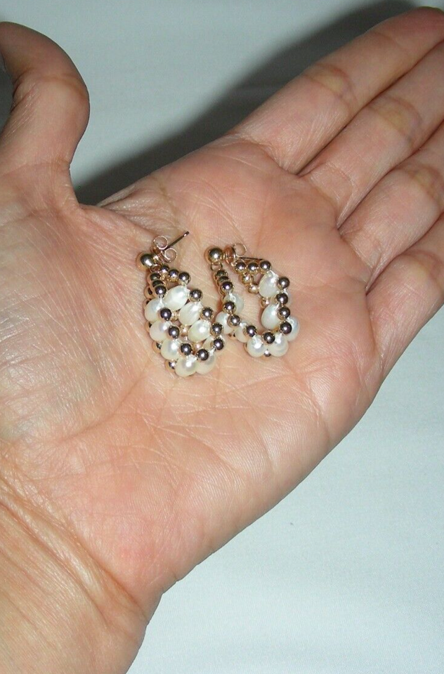 14K Vintage RTI Yellow Gold Beads Ornate Design Freshwater Pearl 2 Way ...