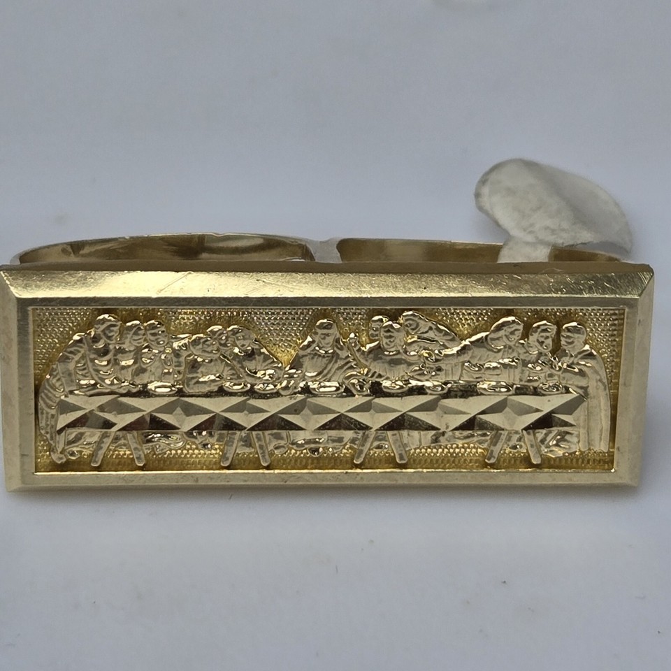 10k yellow Gold Last Supper double 2 finger knuckle bar Ring Siz 9 9.5 ...