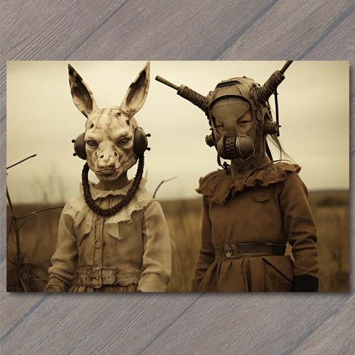 4x6" Weird Creepy Vibe Bunny Ears Masks Apocalypse Cult Strange Unusual ...
