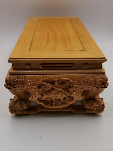 China solid wood pine carved dragon rectangle desk stand shelf display ...
