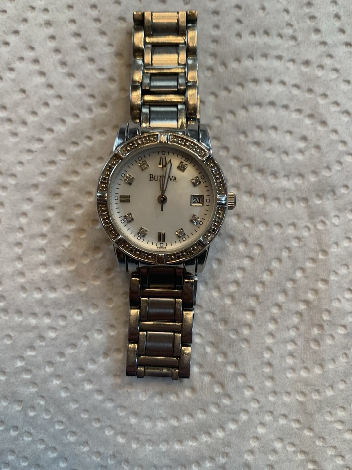 Bulova Ladies Mother Pearl 96R105 Stainless Steel Watch New Battery ...