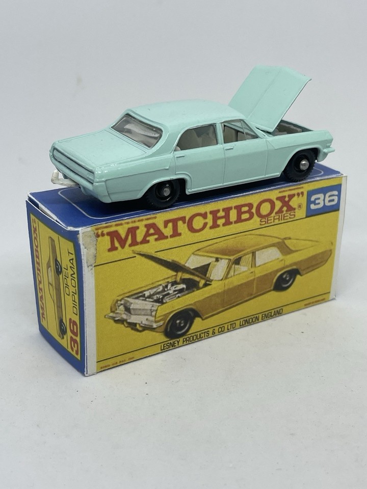 Lesney Matchbox 36 Custom Opel Diplomat Sea Foam Green. Grey Engine ...