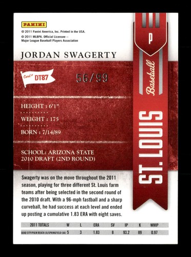 2011 Playoff Contenders #DT87 Jordan Swagerty Draft Ticket St. Louis ...