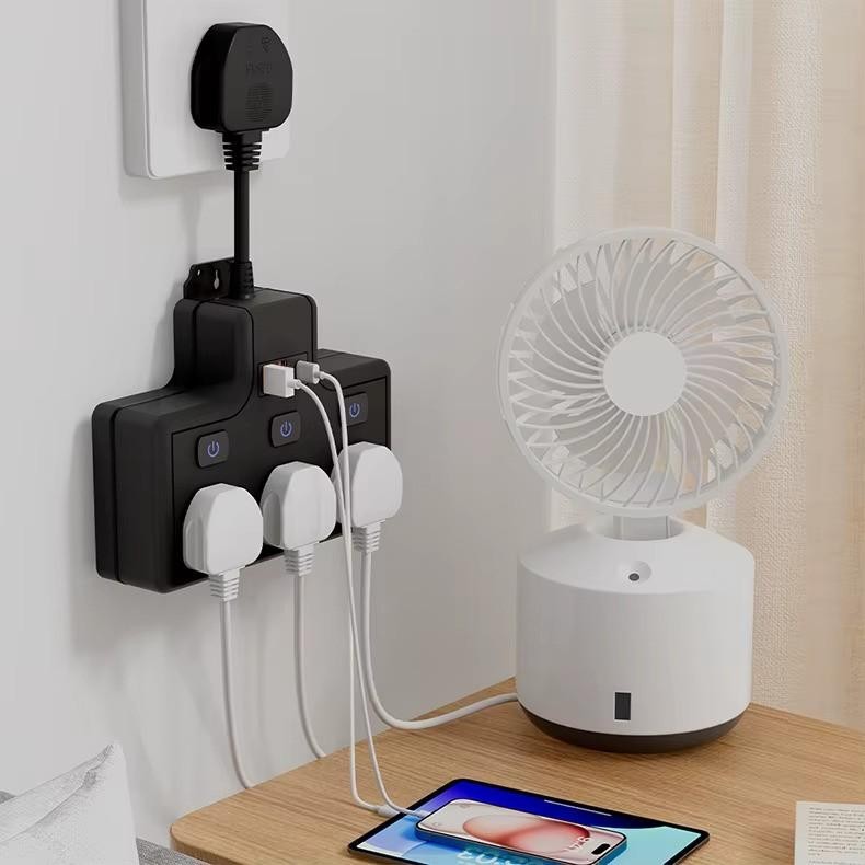 Multi Plug Adaptor, 6 in 1 Plug Extension Socket 3 Way 3 USB(3.4A,1 Type-C) | eBay UK