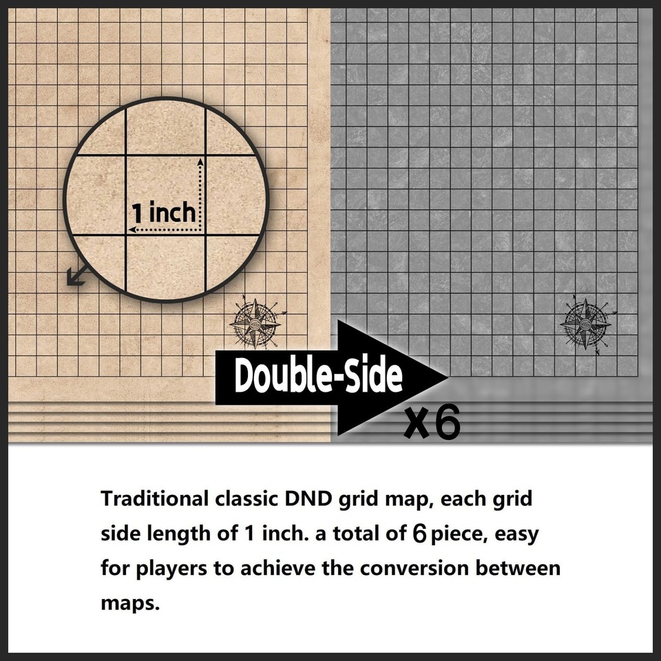 6 Pack DND Map 24x36,1 Inch Grids Dry Erase Battle Mats,Lay Flat Easier ...