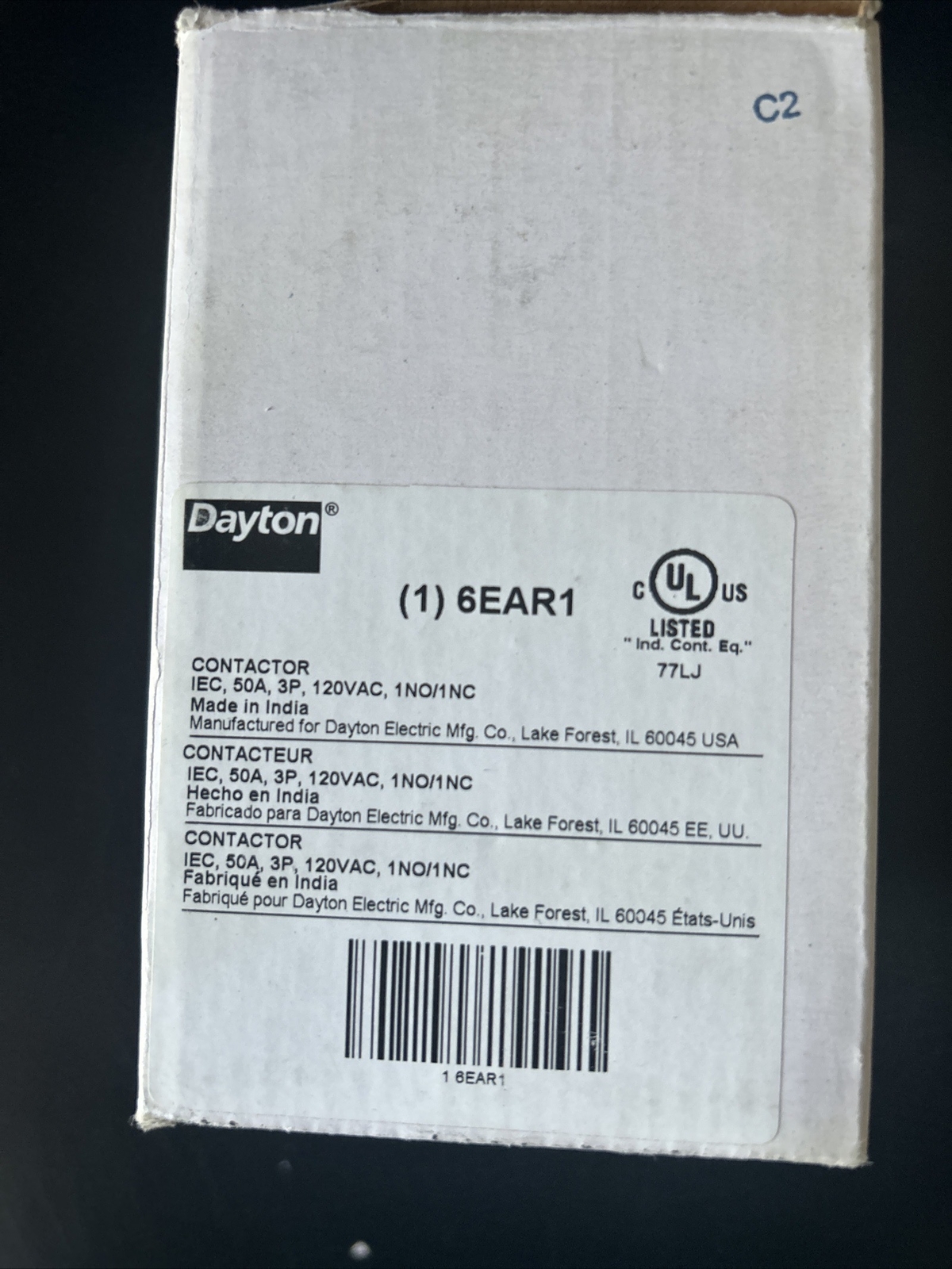 Dayton 6Ear1 Iec Magnetic Contactor, 3 Poles, 120 V Ac, 50 A, Reversing ...