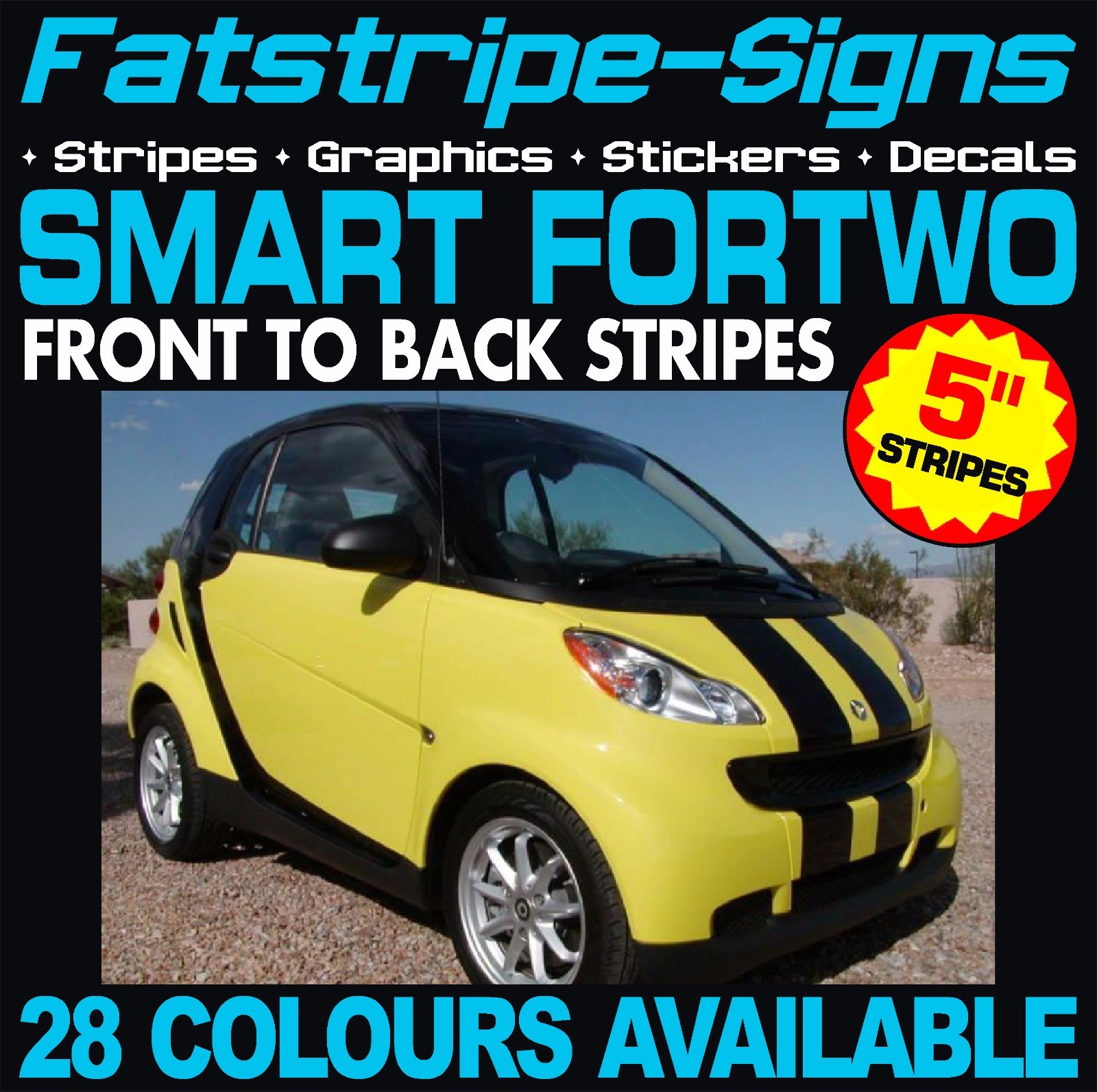 to fit SMART CAR FORTWO STRIPES GRAPHICS STICKERS DECALS COUPE ...