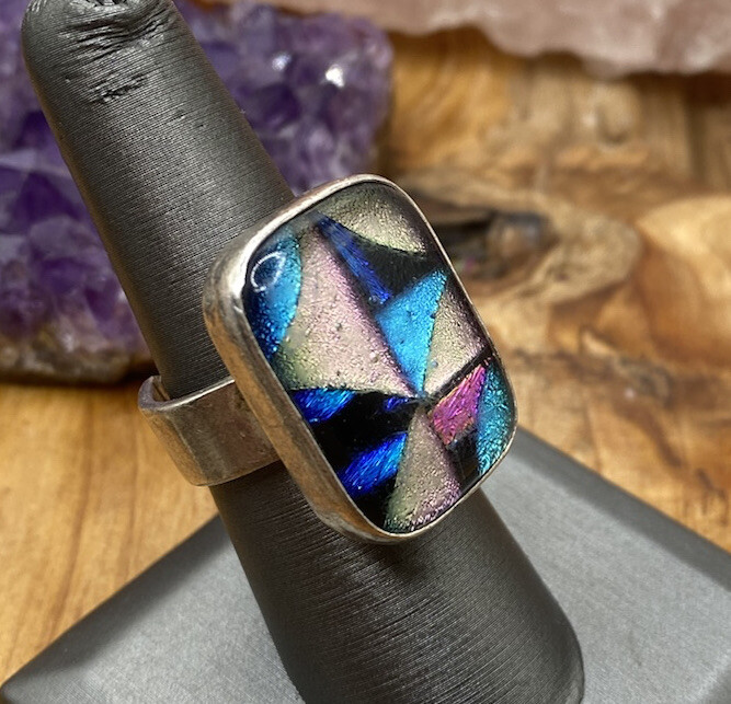 VINTAGE STERLING SILVER GLASS WORKS GLASS RING SIZE 8 - Gem