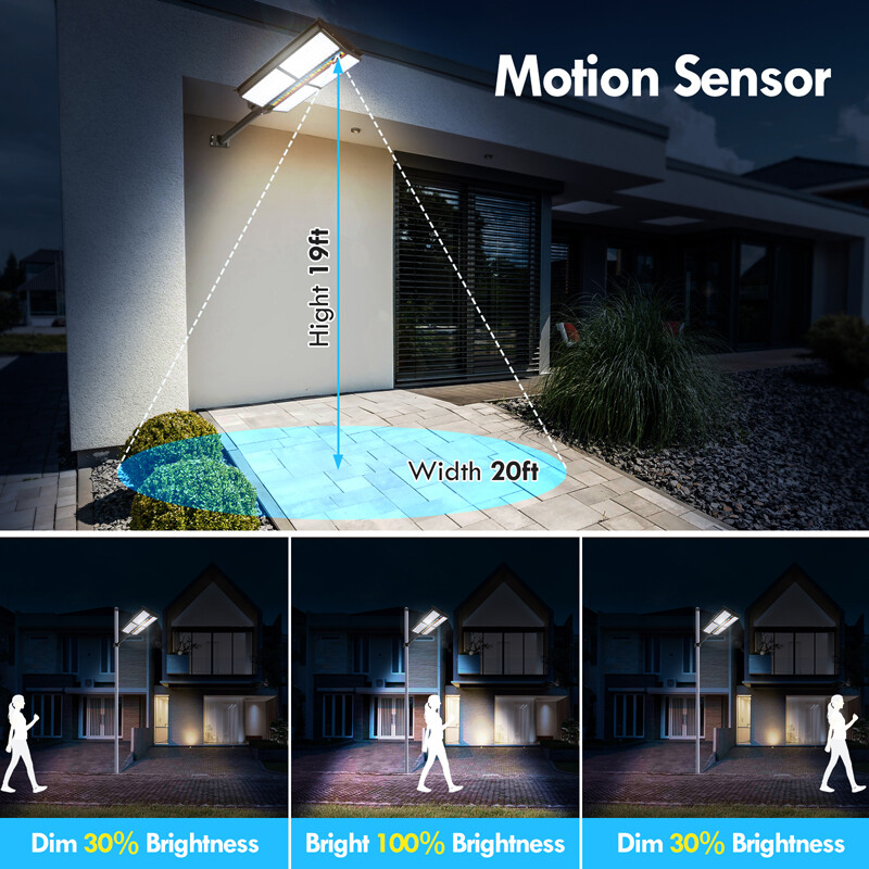 LED Street Light Solar Power with Pole Remote Control sensor Waterproof ...