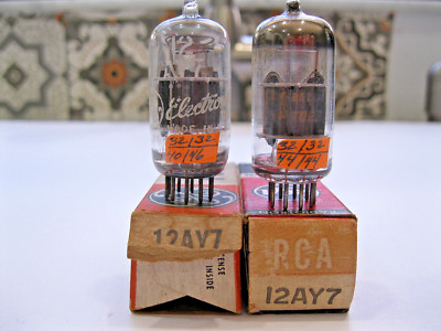 GE,RCA 12AY7/6072 AUDIO VACUUM TUBES,GRAY PLATE, O GETTER,TV-7 TESTED ...
