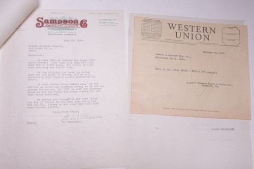 1934 Lamson Goodnow Telegram Sampson Paint Color Co Richmond VA ...