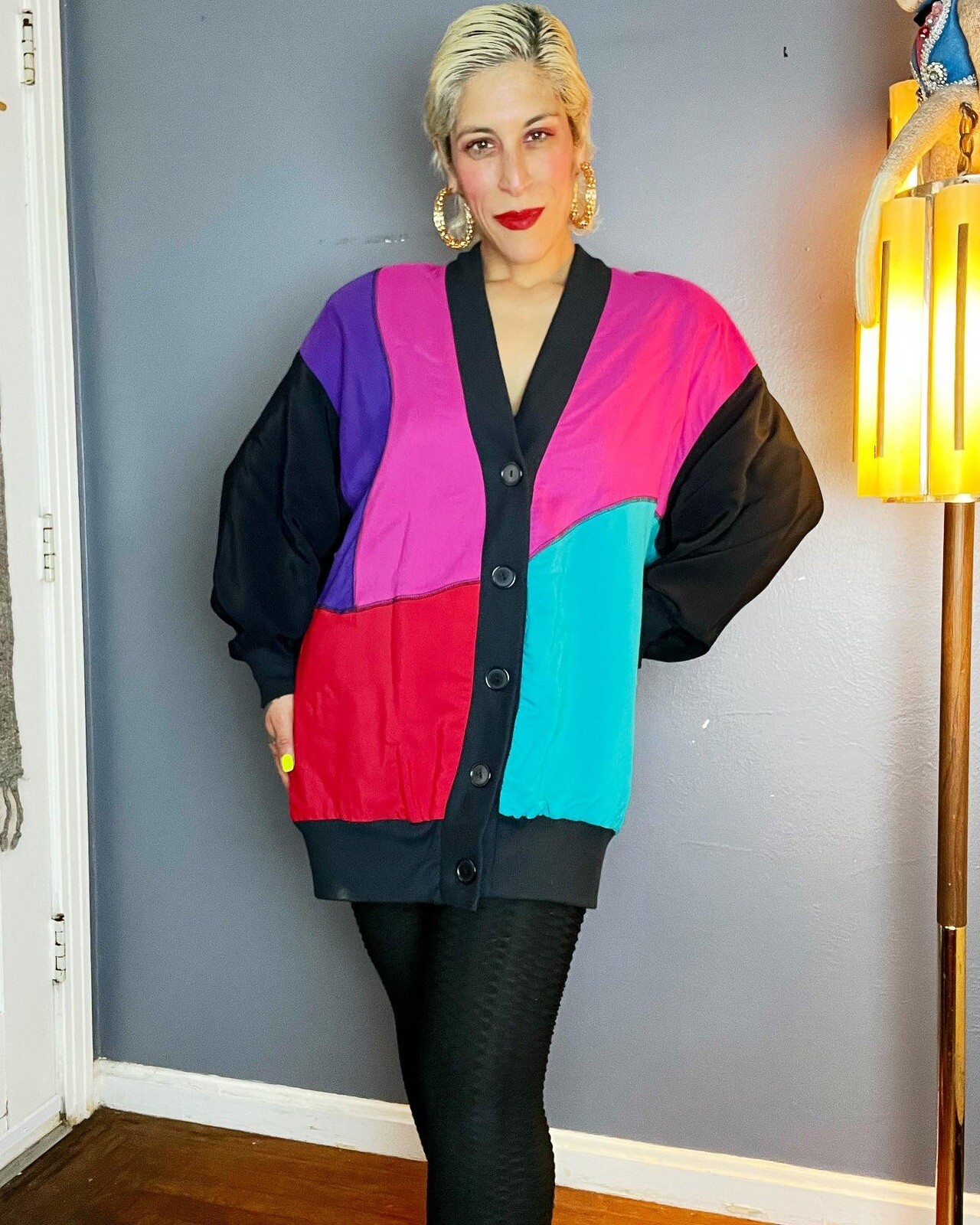 COLOR BLOCK 80’s 80s 90s 90’s Vintage Rayon Oversized… - Gem