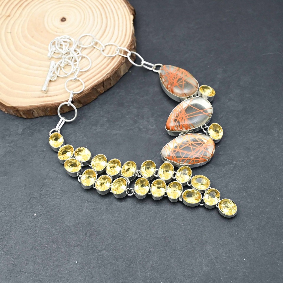 Golden Rutile Citrine Gemstone 925 Sterling Silver Jewelry Necklace 18 ...