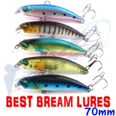 5x 70mm Flathead Minnows Lures Hardbody Bream Bass Diving Minnow Micro ...