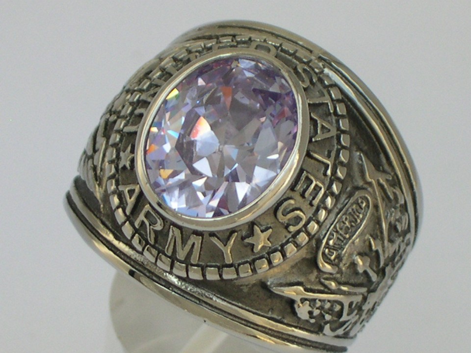 Stainless Steel United States Army Military June Lt. Amethyst Men Ring ...
