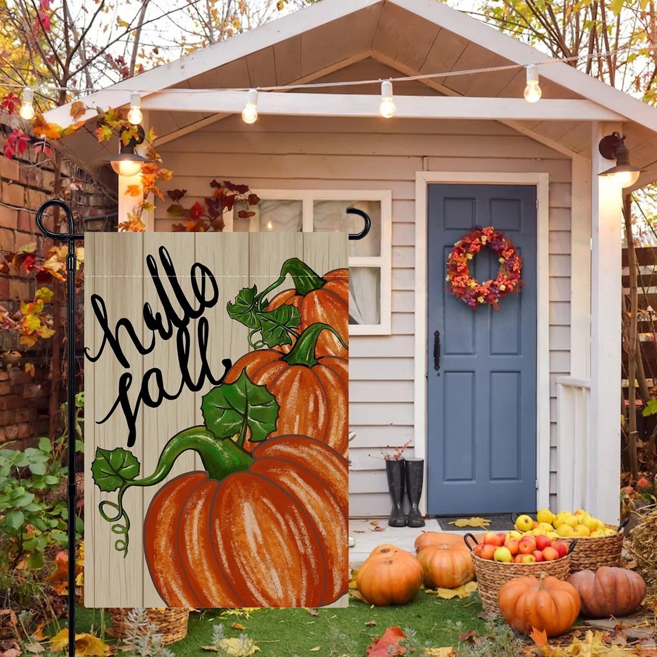 Fall Garden Flag 12x18 Inch Double Sided, Happy Fall Pumpkin Yard Flag ...