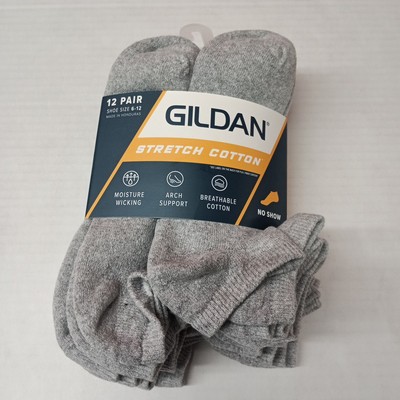 Gildan 12 Pair Men's Stretch Cotton No Show Socks Shoe Size 6-12 Gray ...