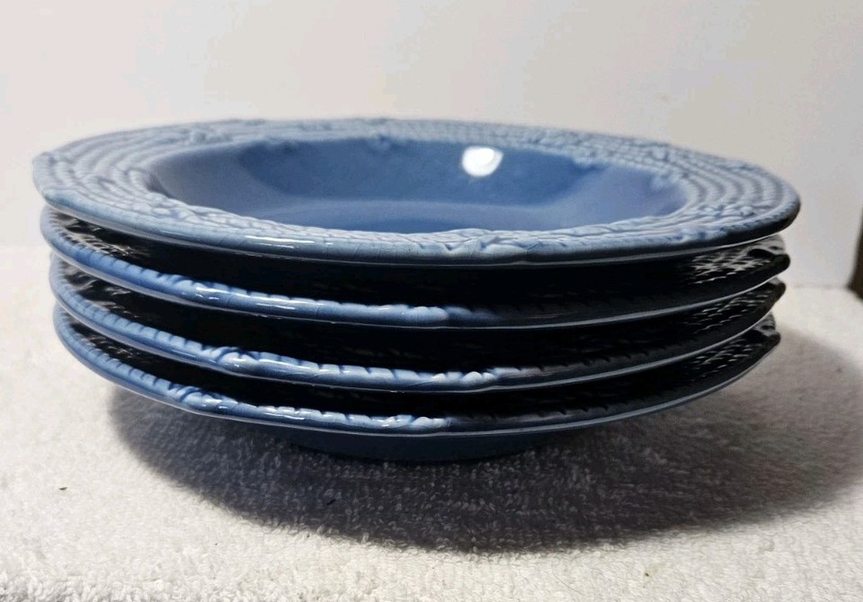 American Atelier Nautical Baby Blue Rope Rimmed Stoneware Bowl Set Of 4 ...