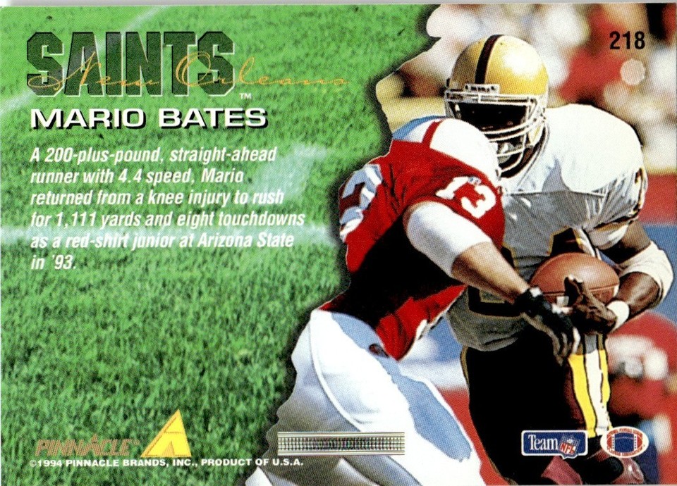 1994 Pinnacle NFL Football Rookie Mario Bates Rookie New Orleans Saints ...