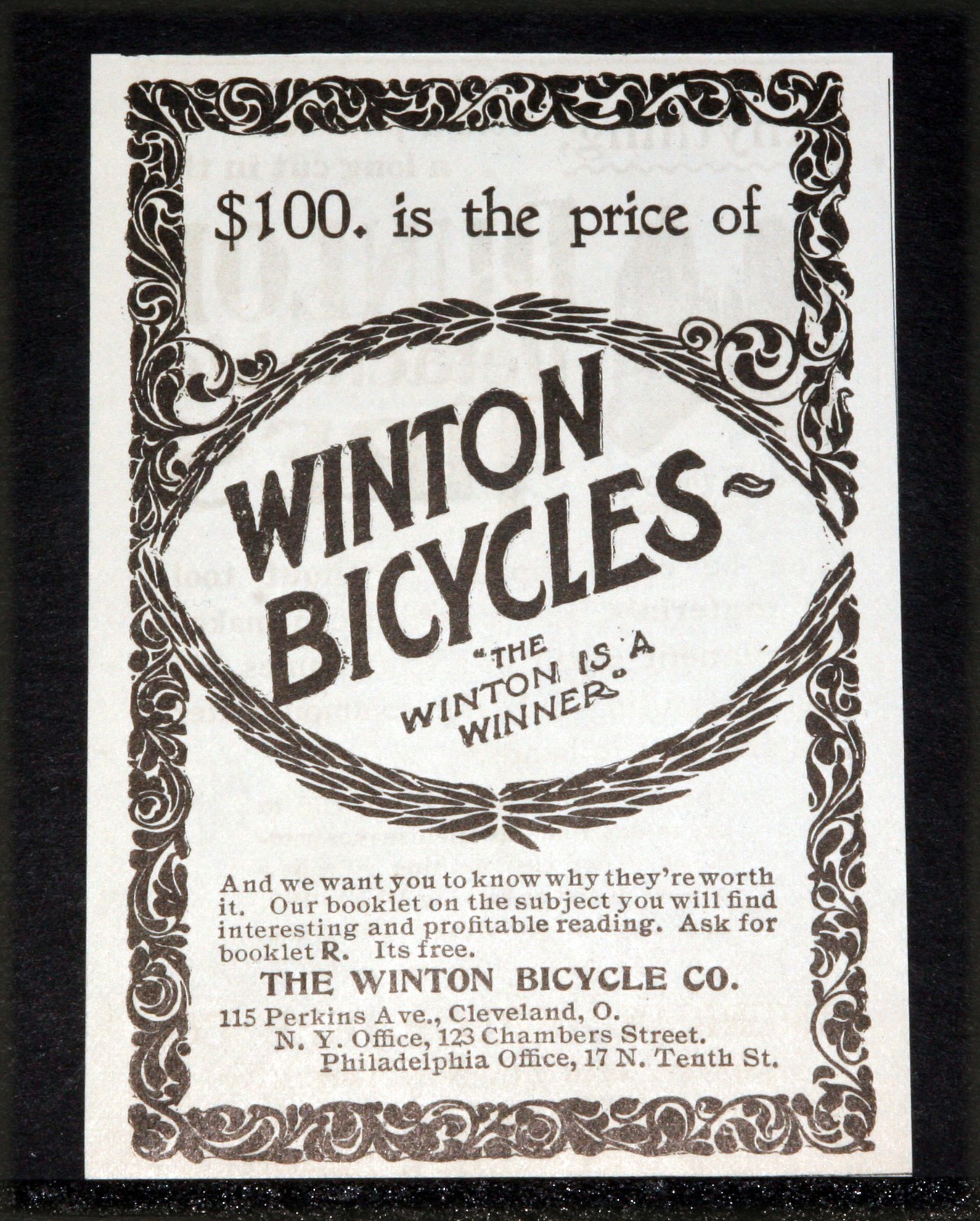 1897 OLD MAGAZINE PRINT AD, WINTON BICYCLES, THE WINTON IS A WINNER ...