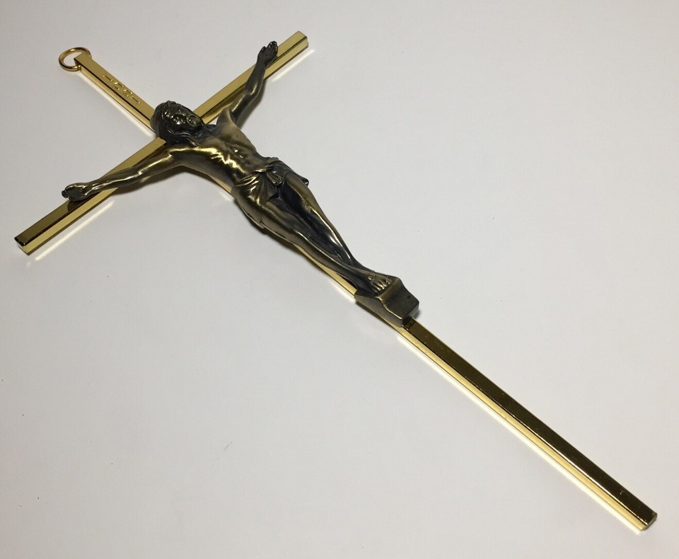 Gold Brass Tone Metal Wall Hanging Crucifix INRI Cross Jesus 10 ...