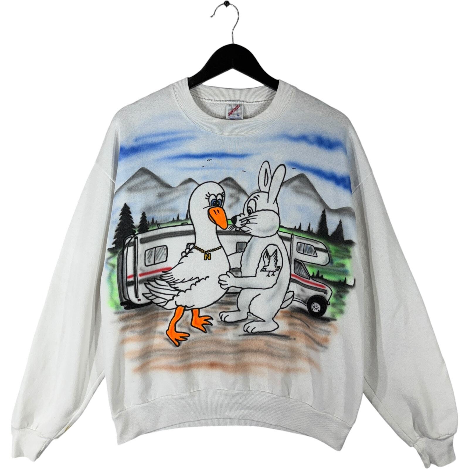Vintage Duck And Rabbit Happy Family Air Brushed Crew… - Gem