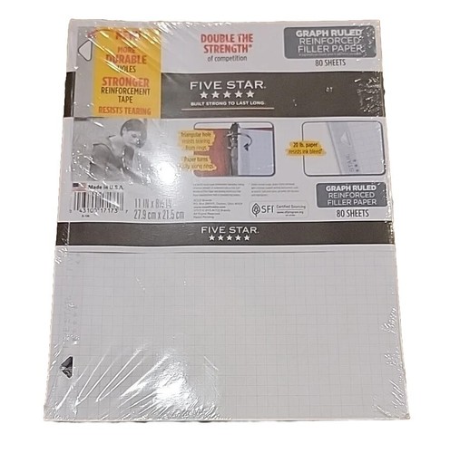 Five Star Loose Leaf Paper 3 Hole Punched Reinforced Filler Paper Graph ...