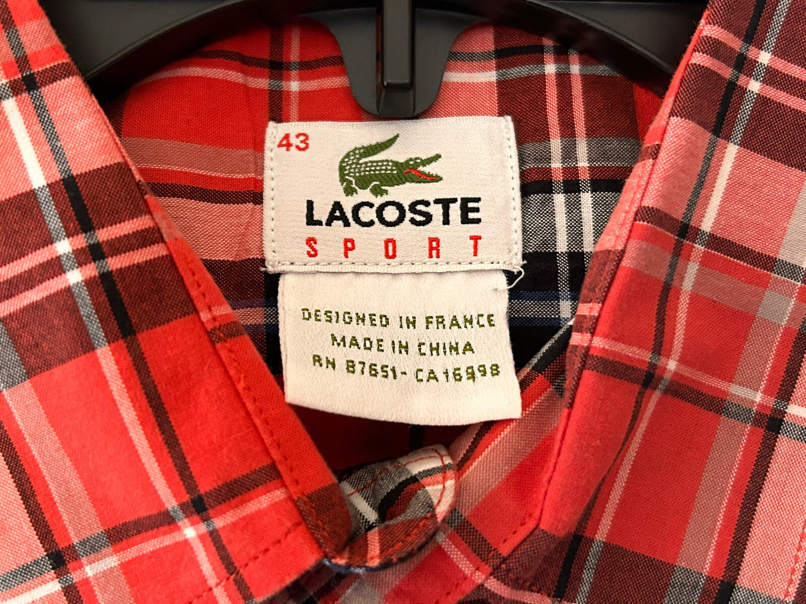 Lacoste Sport Devanlay Men's Plaid Shirt 43 Pre-owned - Gem