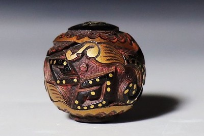 Japanese Antique Ojime Bead Tsuikoku-bori Makie Wood Edo(1603-1868 ...