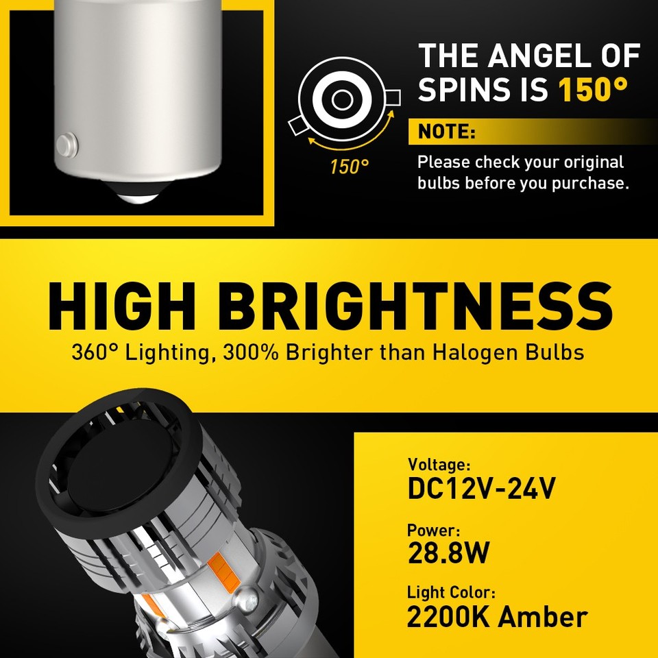 AUXITO BAU15S 7507 LED Amber Turn Signal Parking High Power Light Bulbs ...
