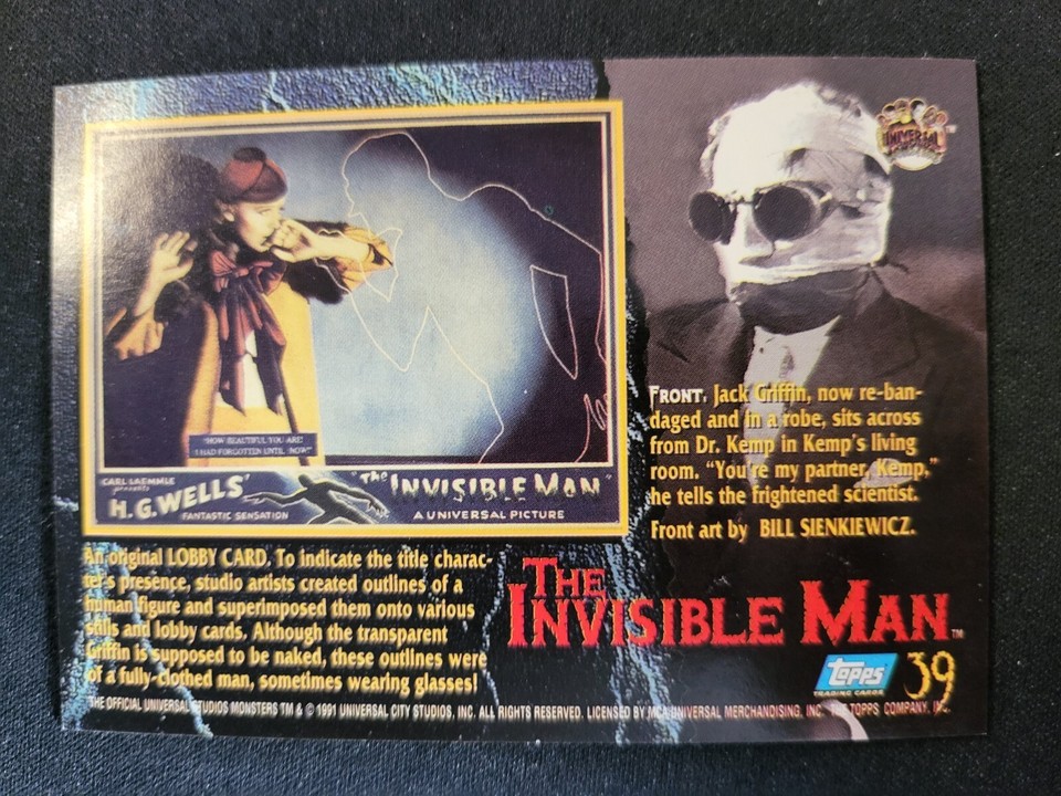 Topps 1991 Universal Monsters Trading Card Series Invisible Man #39 | eBay