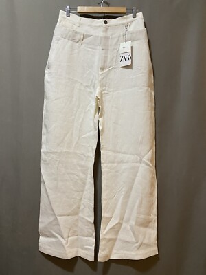 NWT ZARA Women Double Waistband High-Rise Linen Rayon Wide Leg Pants ...