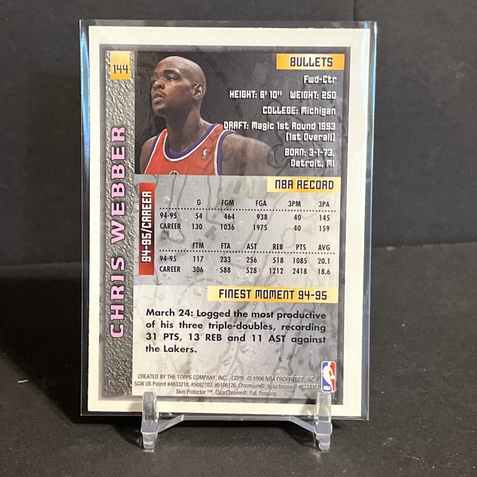 1995-96 Topps Finest: #144 Chris Webber Washington Bullets HOF | eBay