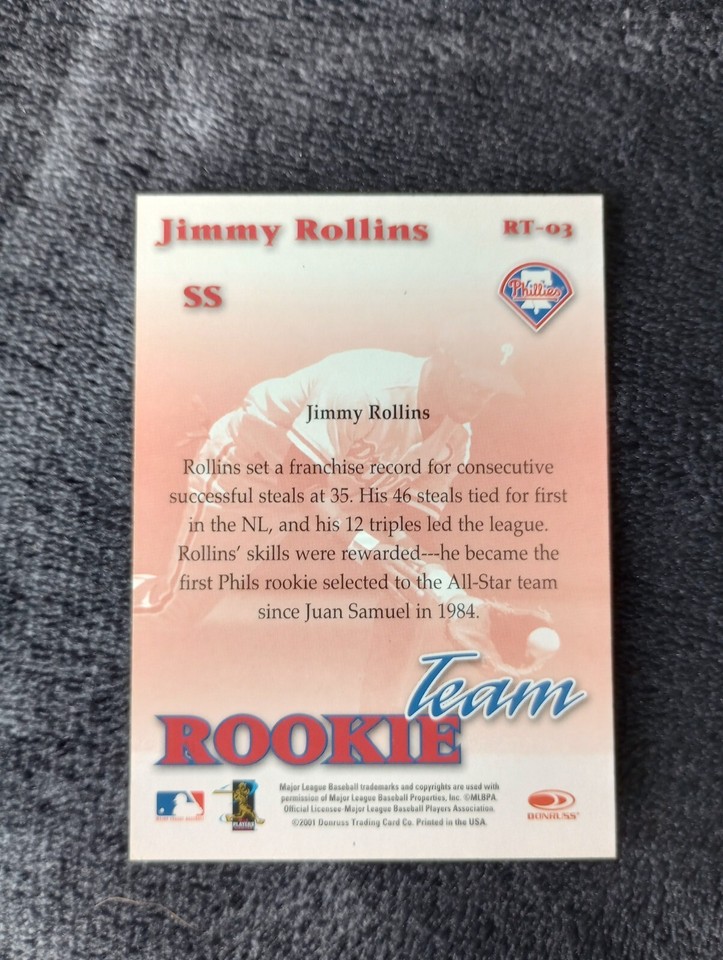 2001 Donruss JIMMY ROLLINS Rookie Team #RT3 Philadelphia Phillies Class ...