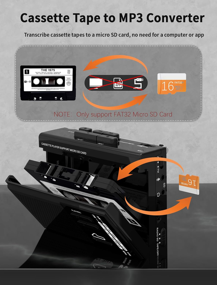Cassette to MP3 Player via SD Card Cassette Converter with AM FM Radio,Cassette | eBay