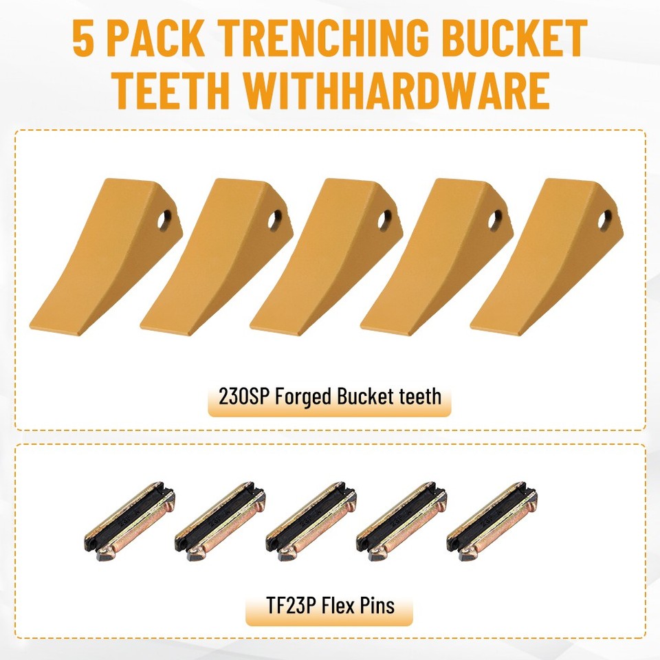 New 230SP Forged Bucket Teeth W/TF23P Flex Pins For Excavators 23 & 230 ...