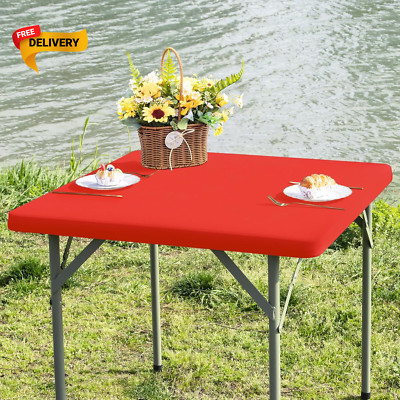 Square Fitted Table Cover Elastic Tablecloth Stretch Spandex Table Top ...