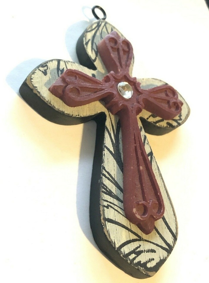 Decorative Christian Cross 5" Shabby-Chic, Maroon with "Jewel" | eBay