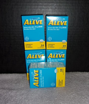 5 BOXES! Bayer Brand ALEVE 220mg 120 caplets total! NEW in boxes!! exp ...