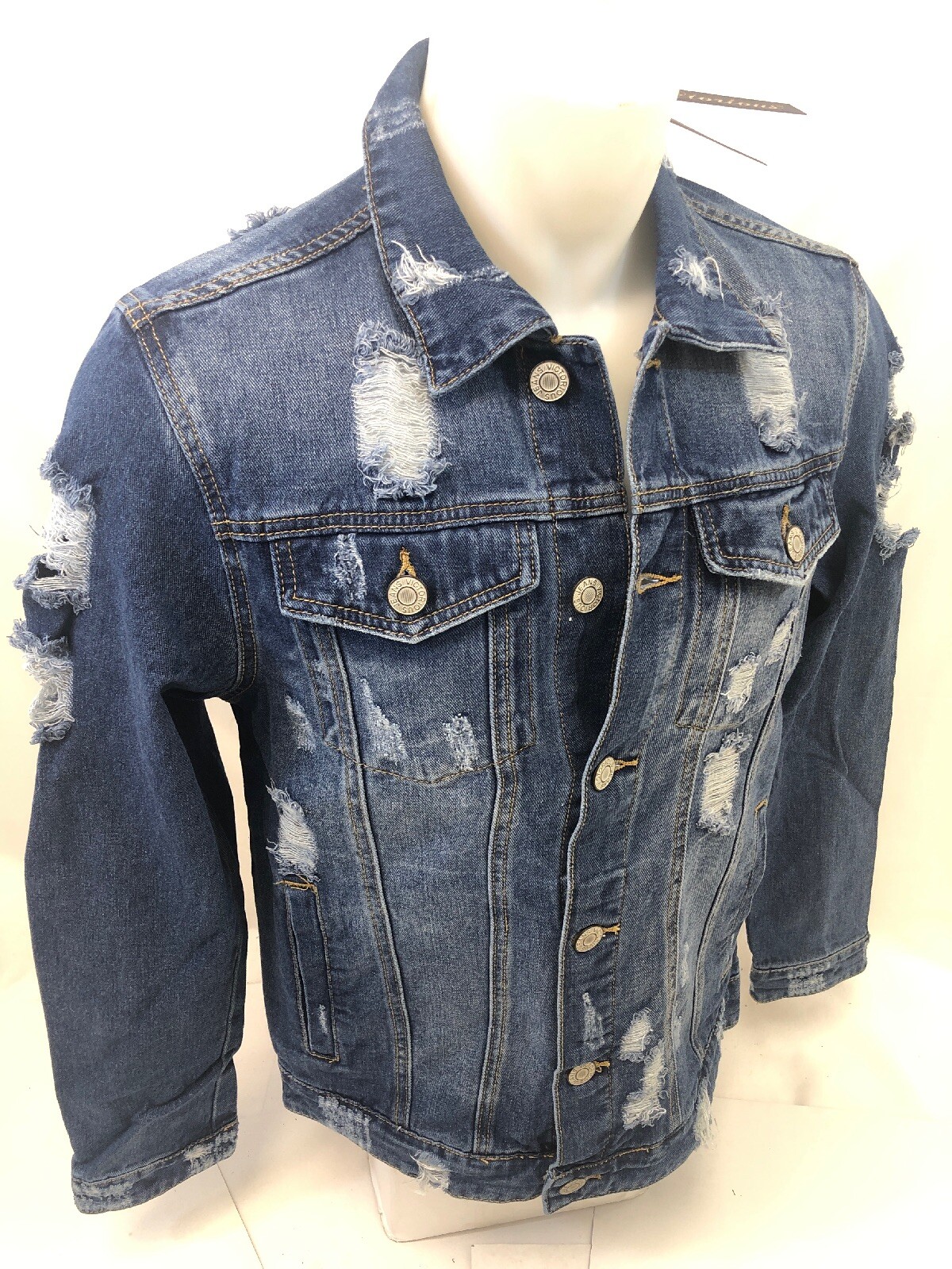 MENS VICTORIOUS DENIM Jacket BLUE INDIGO JEAN RIPPED DISTRESSED VINTAGE ...