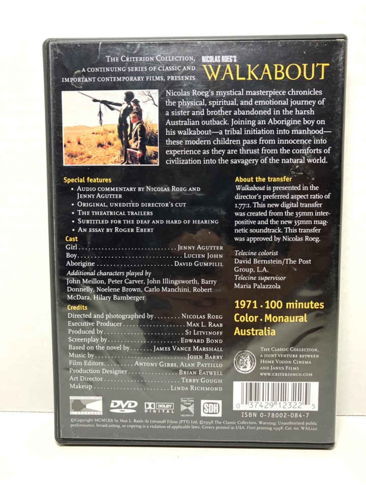 Walkabout DVD - Criterion Collection - Jenny Agutter, Nicolas Roeg OOP ...